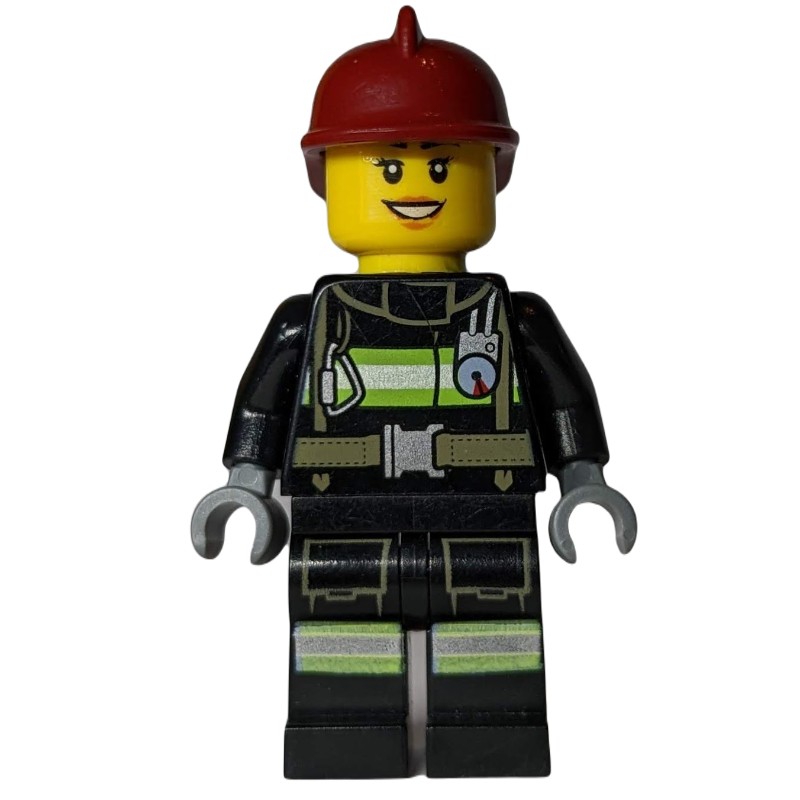 LEGO Set fig-008060 Firewoman, Black Fire Suit with Gauge and Straps ...