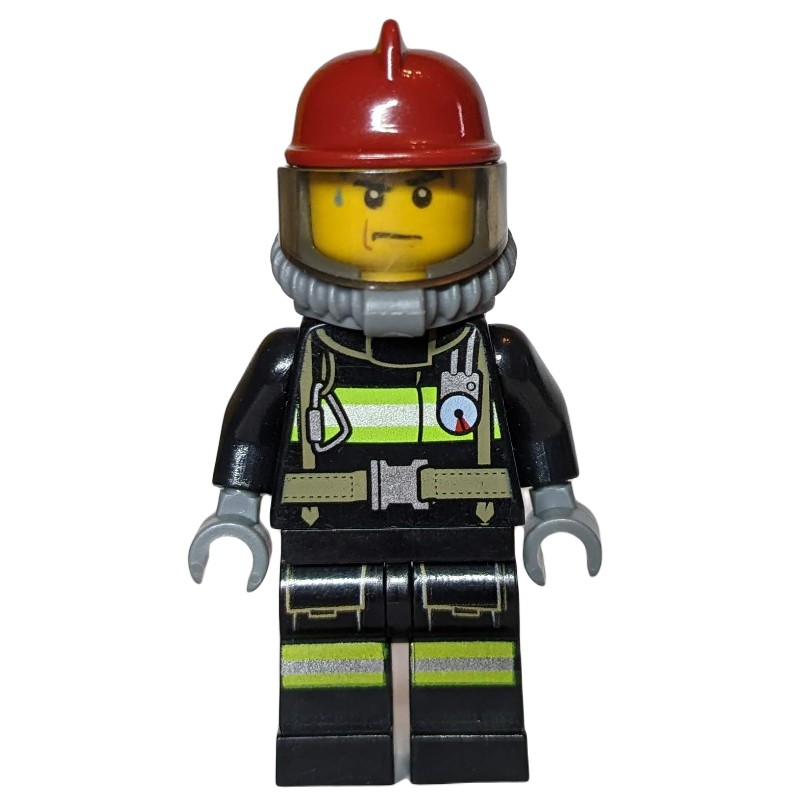 LEGO Set fig-008061 Fireman, Black Fire Suit with Gauge and Straps ...