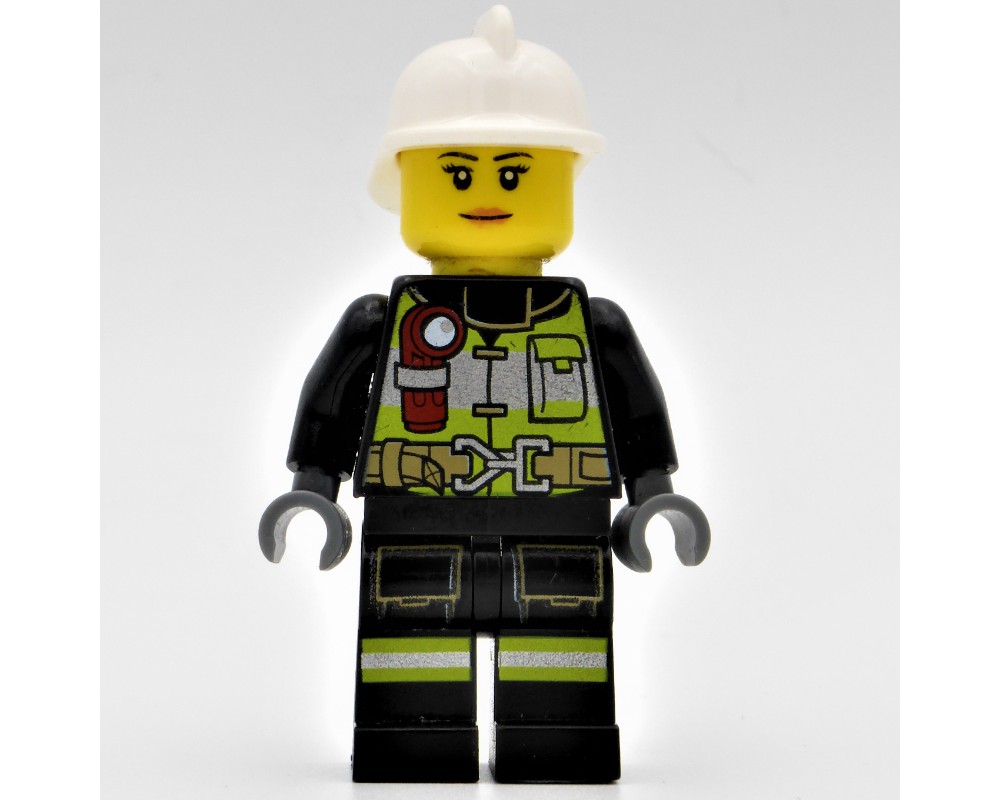 LEGO Set fig-008072 Firewoman, Black Fire Suit with Gauge and Straps ...