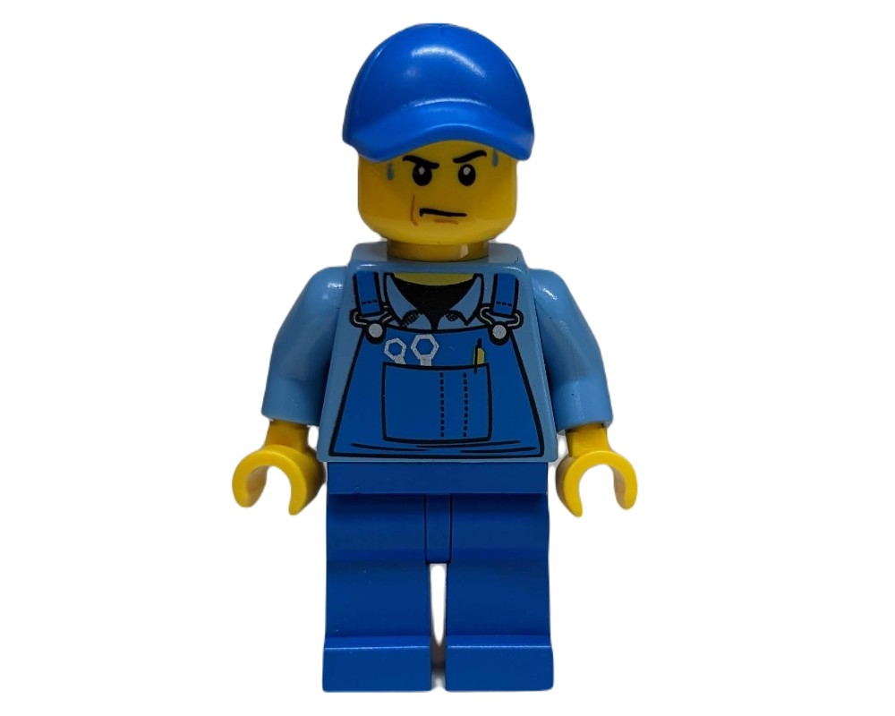 LEGO Set fig-008079 Man, Blue Overalls over Shirt, Blue Legs, Black Cap ...