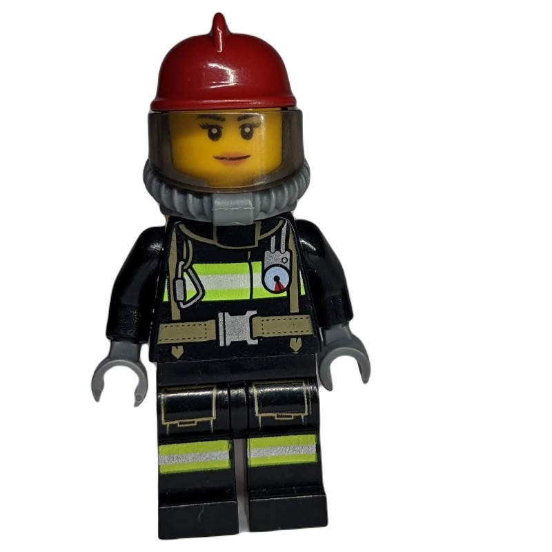 LEGO Set fig-008080 Firewoman, Black Fire Suit with Gauge and Straps ...