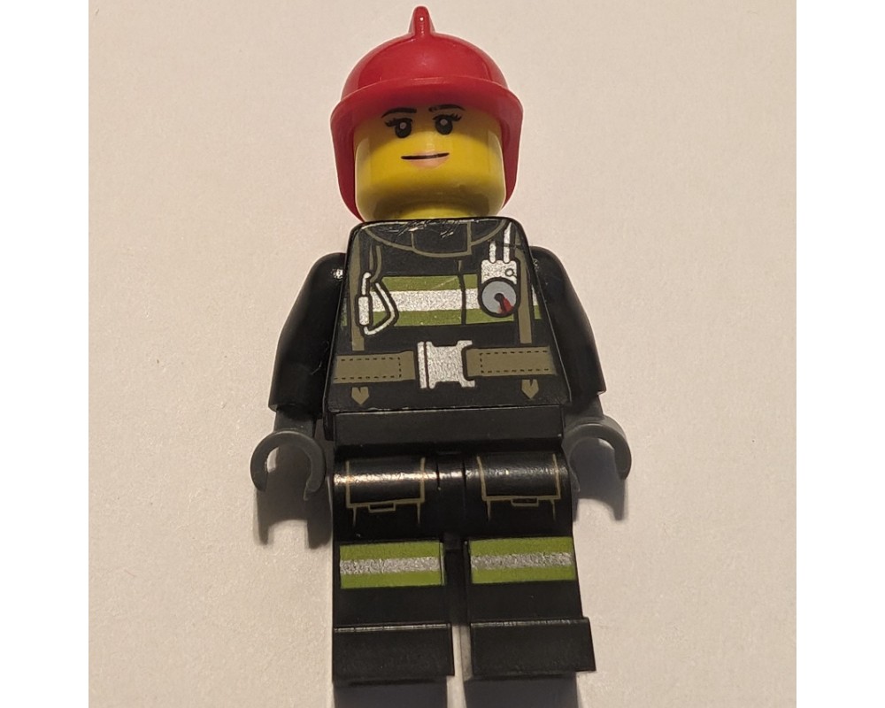 LEGO Set fig-008083 Firewoman, Black Fire Suit with Gauge and Straps ...