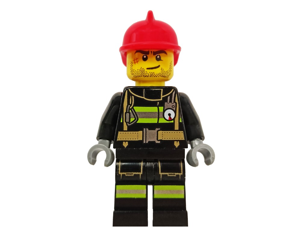 LEGO Set fig-008087 Fireman, Black Fire Suit with Gauge and Straps, Red ...