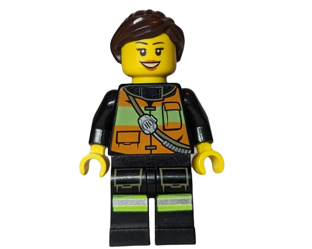 LEGO Set fig-008093 Firewoman, Orange Safety Vest with Radio, Dark ...
