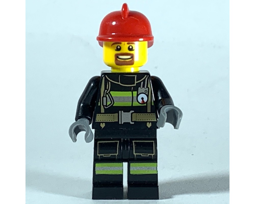 LEGO Set fig-008098 Fireman, Black Fire Suit with Gauge and Straps, Red ...