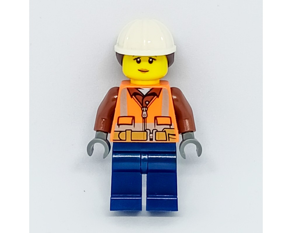 LEGO Set fig-008102 Construction Worker, Woman, Orange Safety Vest with ...
