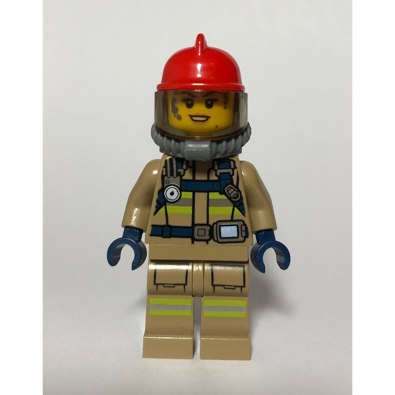 LEGO Set fig-008105 Firewoman, Dark Tan Fire Suit with Gauge and Straps ...