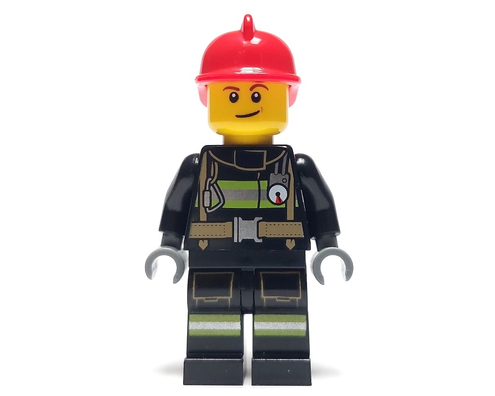LEGO Set fig-008107 Fireman, Black Fire Suit with Gauge and Straps, Red ...