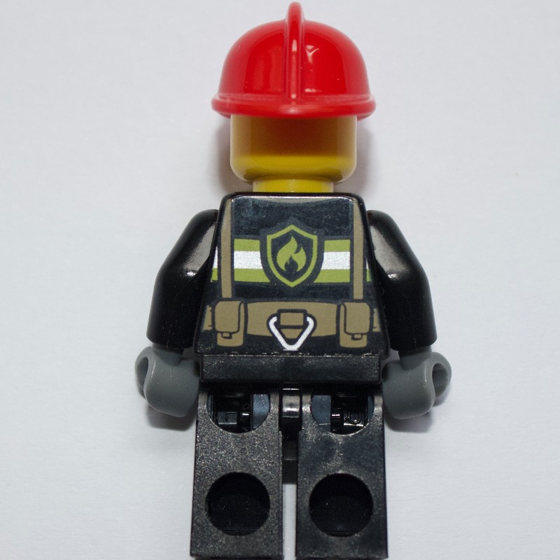 LEGO Set fig-008107 Fireman, Black Fire Suit with Gauge and Straps, Red ...
