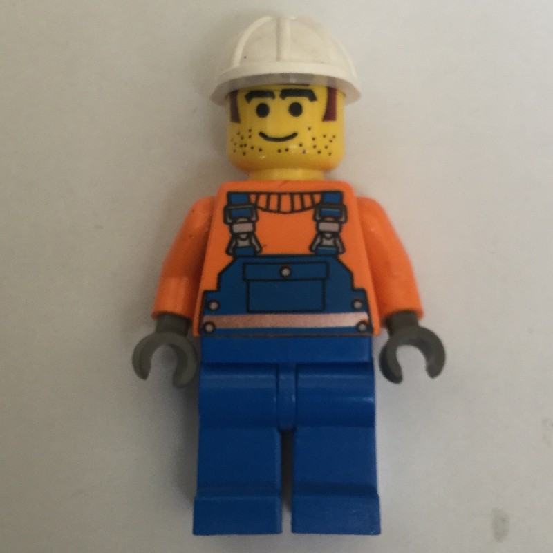 LEGO Set fig-008119 Construction Worker, Blue Overalls over Orange ...
