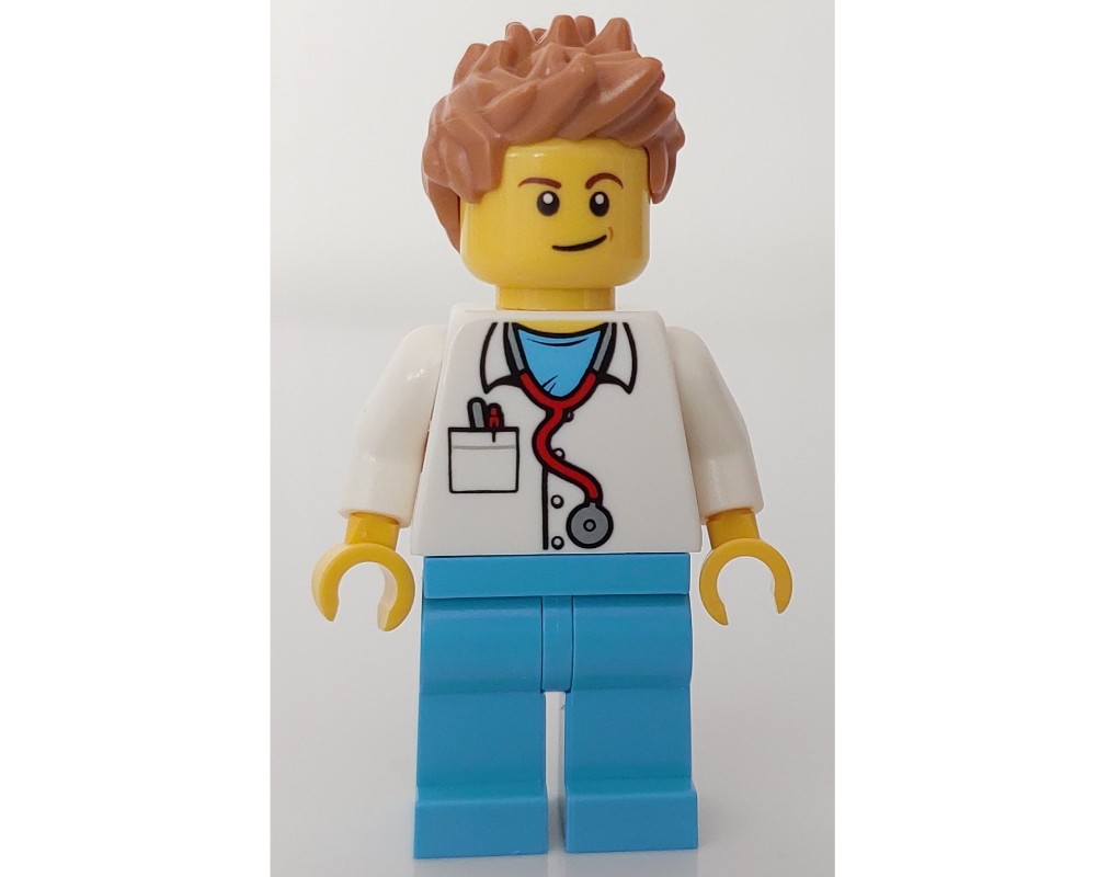 LEGO Set fig-008186 Doctor, White Shirt over Medium Azure Scrubs with ...