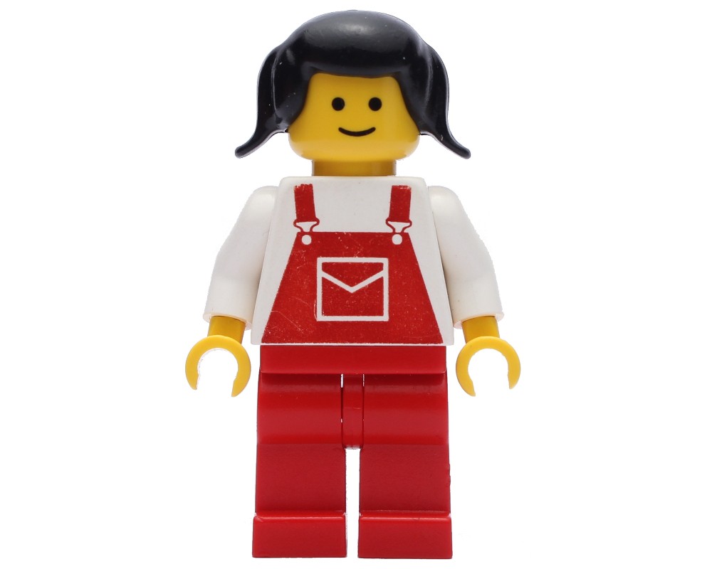 LEGO Set fig-008210 Woman, Red Overalls, Black Hair | Rebrickable ...