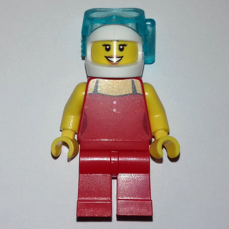 LEGO Set fig-008230 Woman, Red Swimsuit, White Helmet with Divers Mask ...