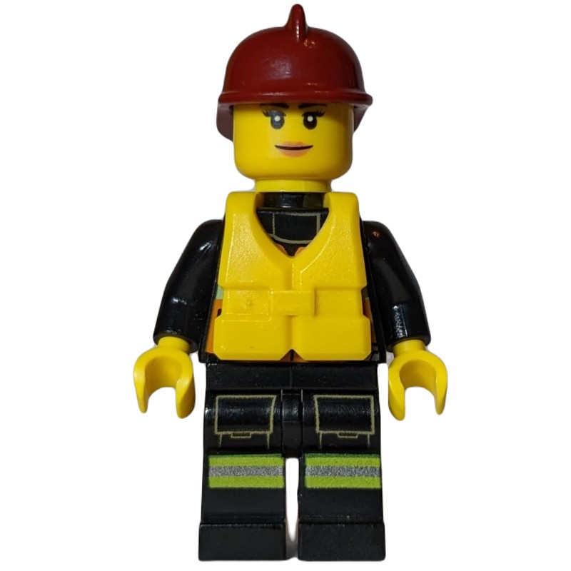 LEGO Set fig-008233 Firewoman, Orange Safety Vest with Radio, Red ...
