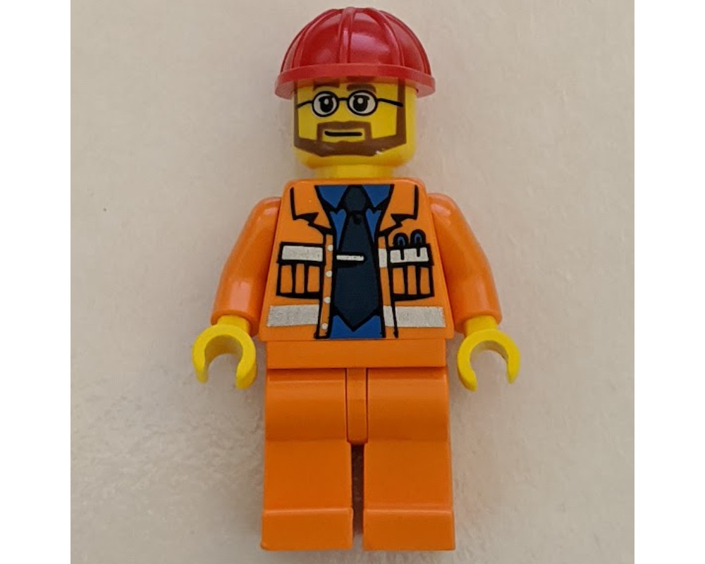LEGO Set fig-008245 Construction Worker, Open Orange Jacket over Blue ...