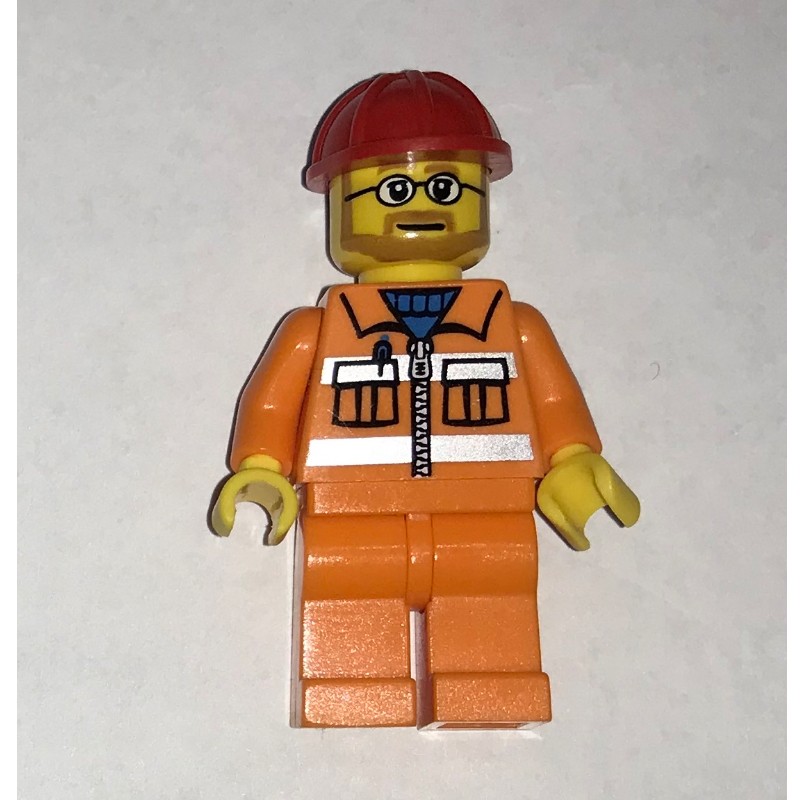 LEGO Set fig-008268 Construction Worker, Orange Jacket with Zipper and ...