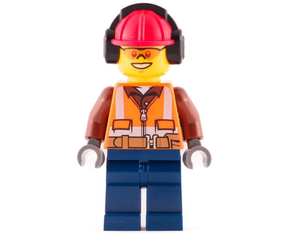 LEGO Set fig-008273 Construction Worker, Orange Safety Vest with Zipper ...