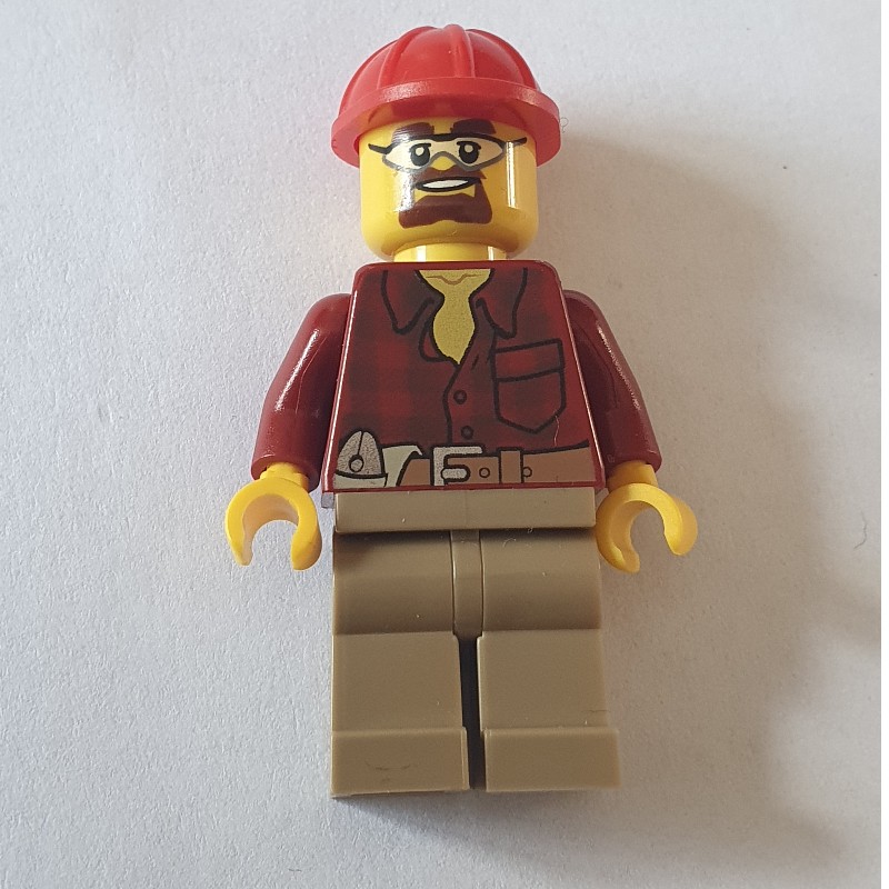 LEGO Set fig-008274 Construction Worker, Dark Red Flannel Shirt, Red ...
