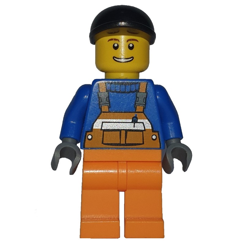 LEGO Set fig-008279 Construction Worker, Orange Overalls over Blue ...