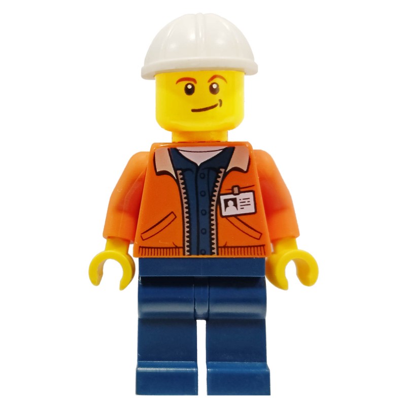 LEGO Set fig-008282 Miner, Open Orange Jacket with ID Badge, White Hard ...