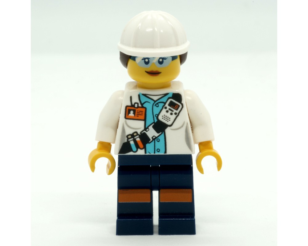 LEGO Set fig-008285 Miner, Woman, Open White Jacket with Shoulder Belt ...