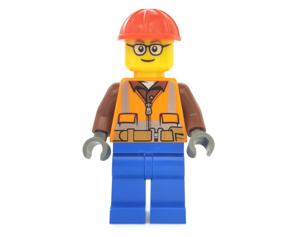 LEGO Set fig-008291 Construction Worker, Orange Safety Vest with Zipper ...