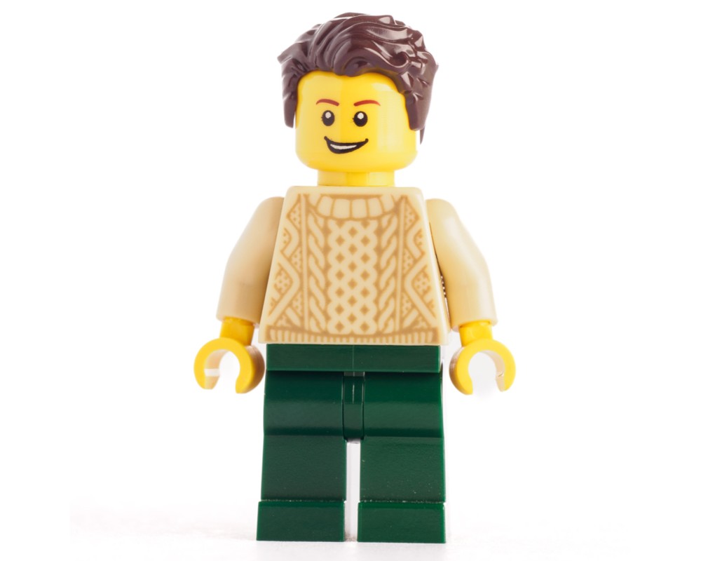 LEGO Set fig-008328 Tan Torso Sweater, Dark Green Legs, Dark Brown Hair ...