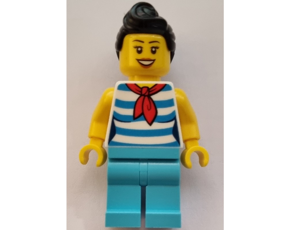 LEGO Set fig-008343 White Torso, Bright Light Blue Legs, Black Hair ...