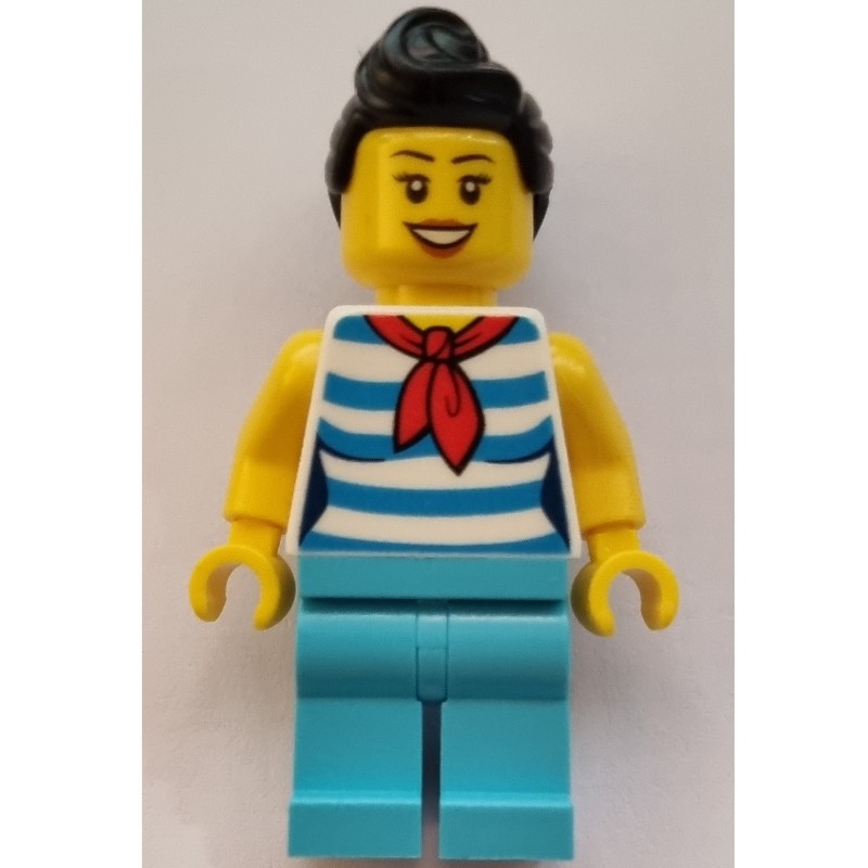 LEGO Set fig-008343 White Torso, Bright Light Blue Legs, Black Hair ...