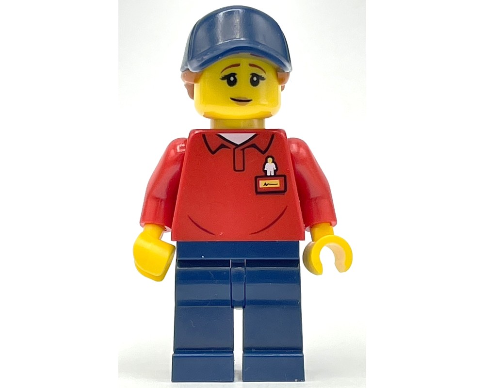 LEGO Set fig-008447 LEGOLAND Employee, Red Torso, Dark Blue Legs, Dark ...
