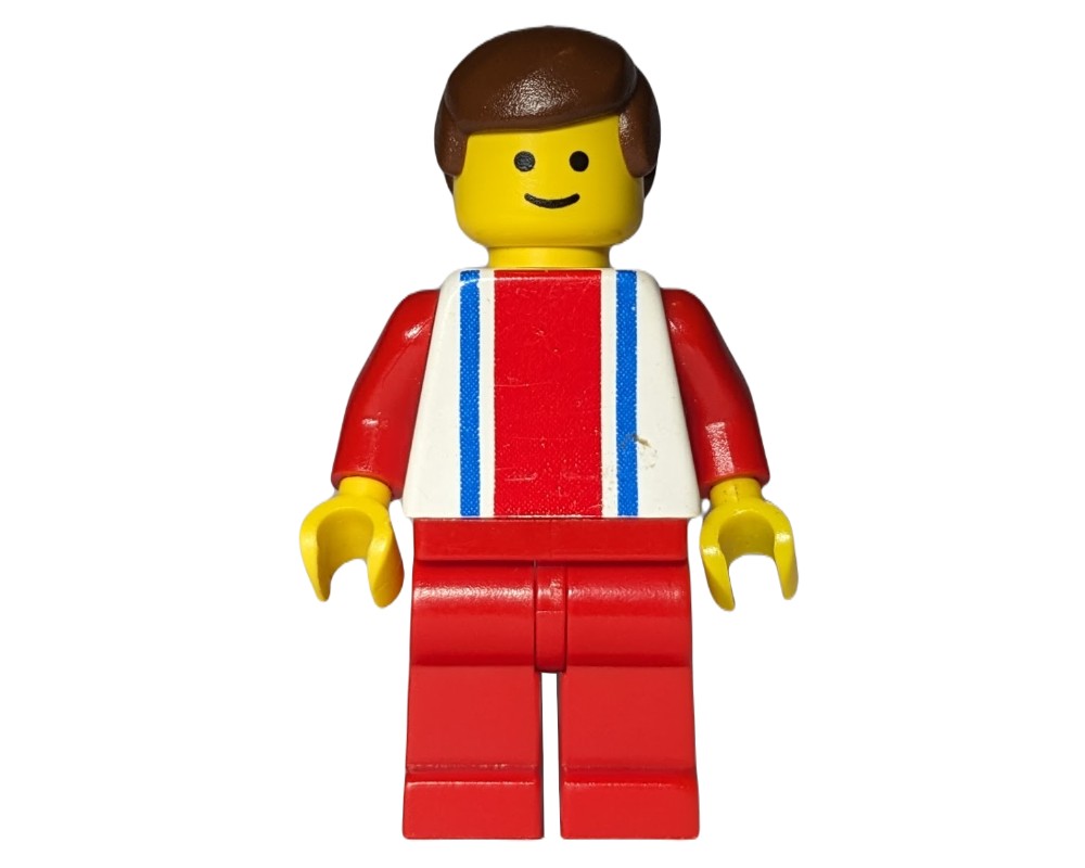 LEGO Set fig-008499 Man, White Top with Large Red Stripe and 2 Blue ...