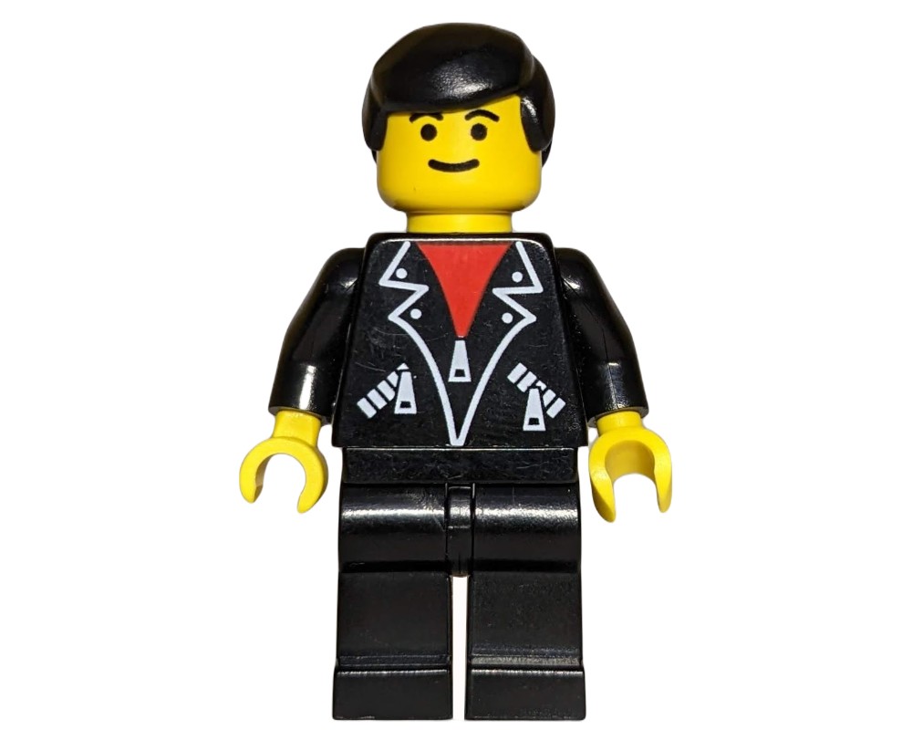 LEGO Set fig-008602 Man, Open Black Jacket over Red Shirt, Black Legs ...