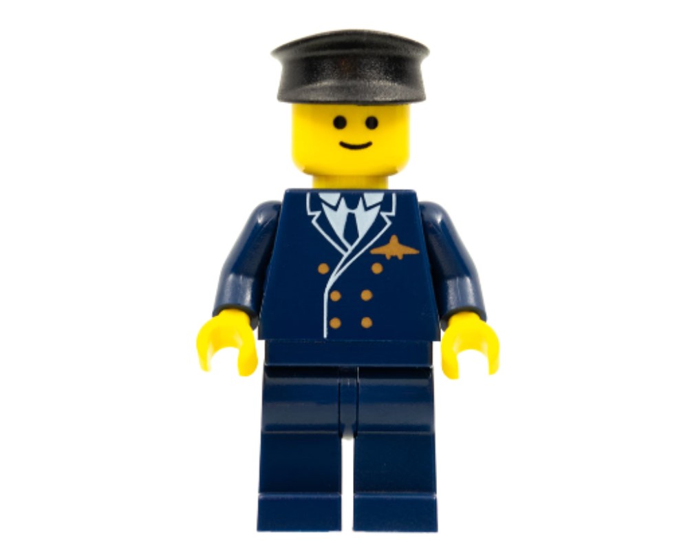 LEGO Set fig-008619 Pilot, Dark Blue Suit with Airplane Badge, Black ...