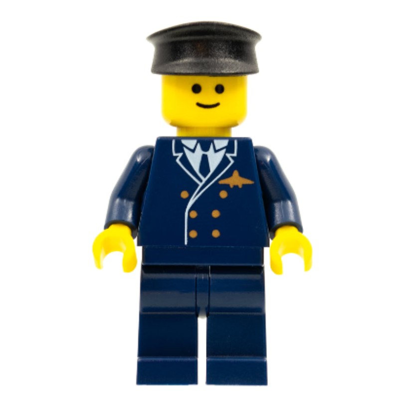 LEGO Set fig-008619 Pilot, Dark Blue Suit with Airplane Badge, Black ...