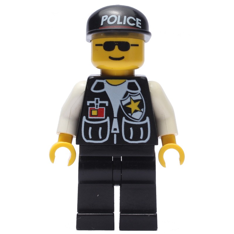 LEGO Set fig-008666 Policeman, Black Vest with Badge and Pockets, Black ...