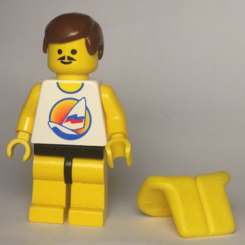 LEGO Set fig-008714 Man, White Tank Top with Windsurfer, Yellow Legs ...