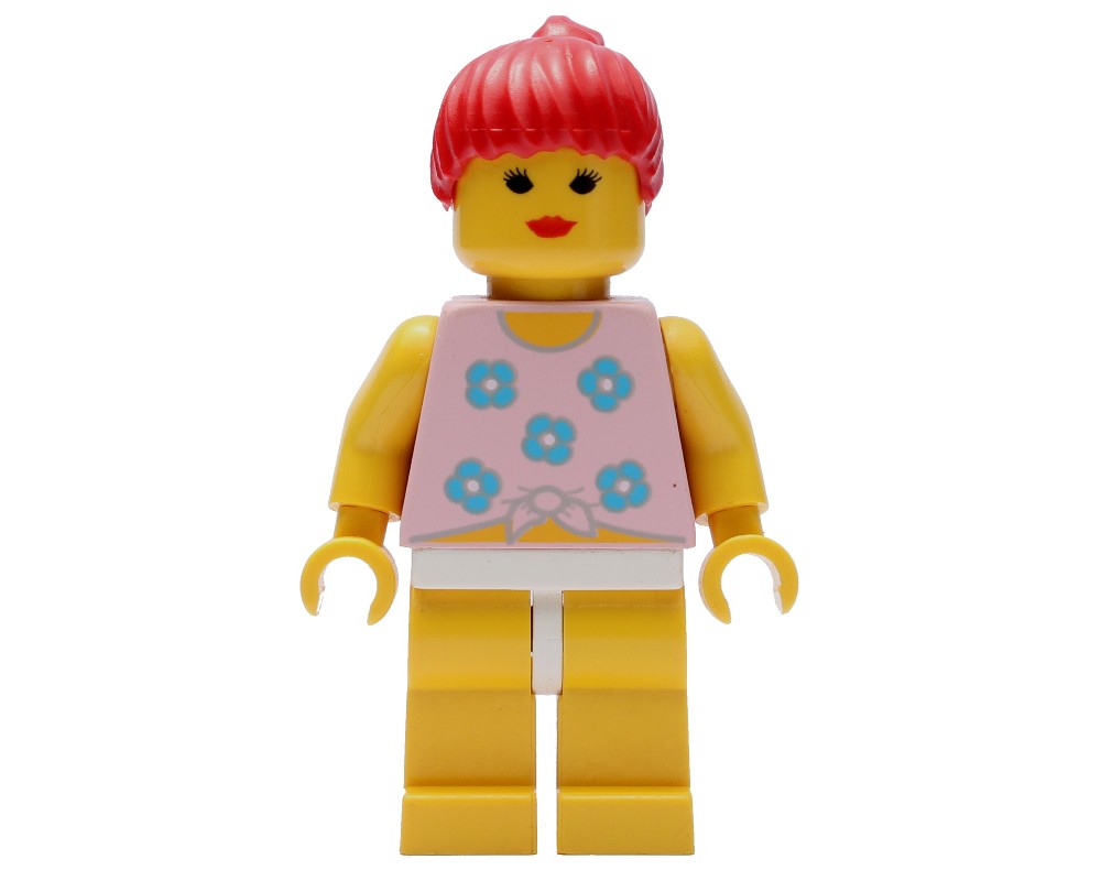 LEGO Set fig-008716 Woman, Tied Pink Tank Top with Flowers, Yellow Legs ...