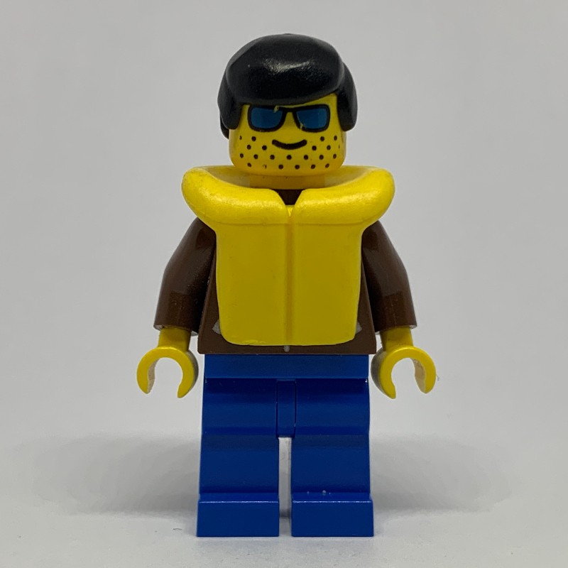 LEGO Set fig-008829 Man, Brown Jacket, Blue Legs, Black Hair, Yellow ...