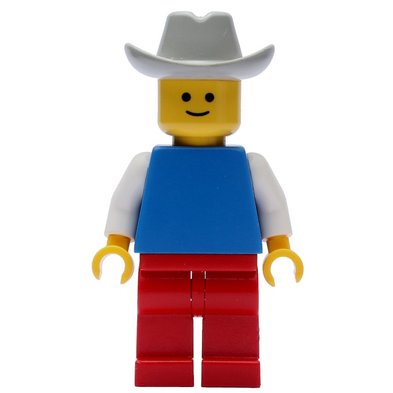LEGO Set fig-008837 Man, Blue Torso, Red Legs, Light Gray Cowboy Hat ...