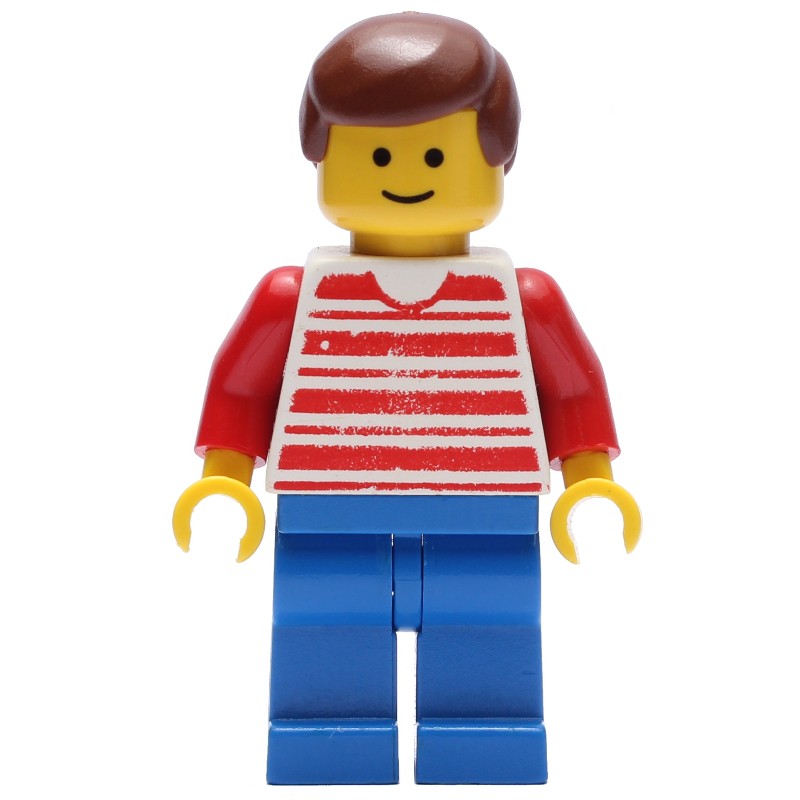 LEGO Set fig-008866 Man, Red and White Striped Shirt, Blue Legs, Brown ...