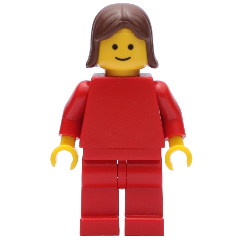 LEGO Set fig-008874 Woman, Red Torso, Red Legs, Brown Hair (3626b Head ...
