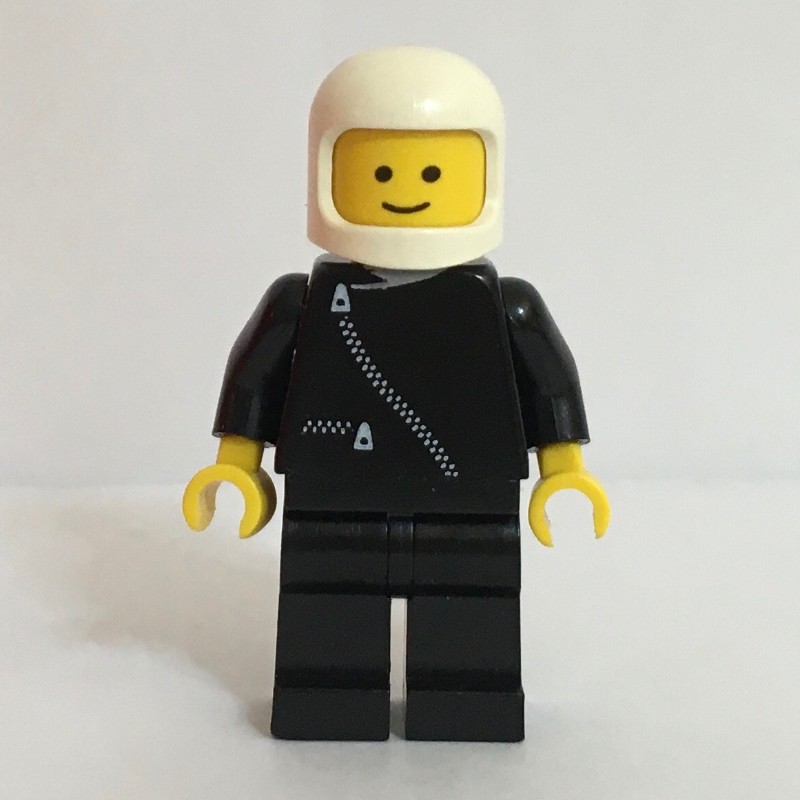 LEGO Set fig-008984 Man, Black Jacket with Zipper, White Helmet ...