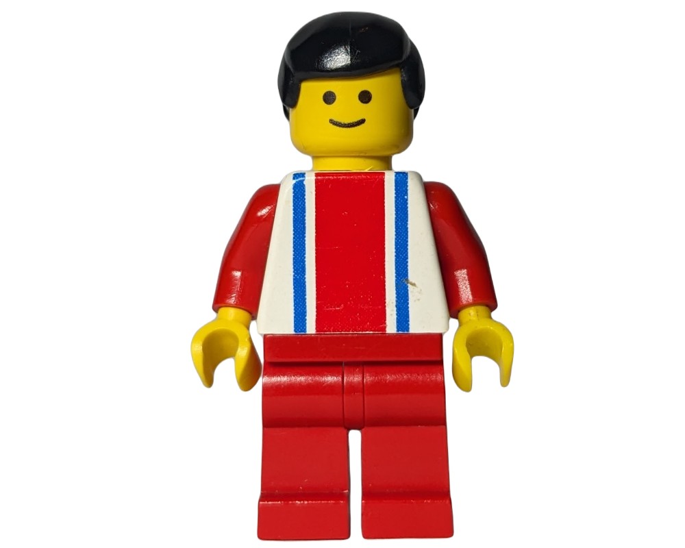 LEGO Set fig-008989 Man, White Top with Large Red Stripe and 2 Blue ...
