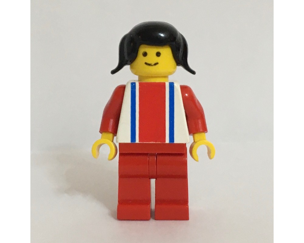 LEGO Set fig-008992 Woman, White Top with Large Red Stripe and 2 Blue ...