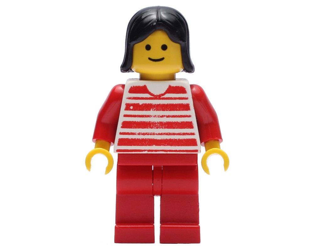 LEGO Set fig-008998 Red and White Striped Shirt, Red Legs, Black Hair ...