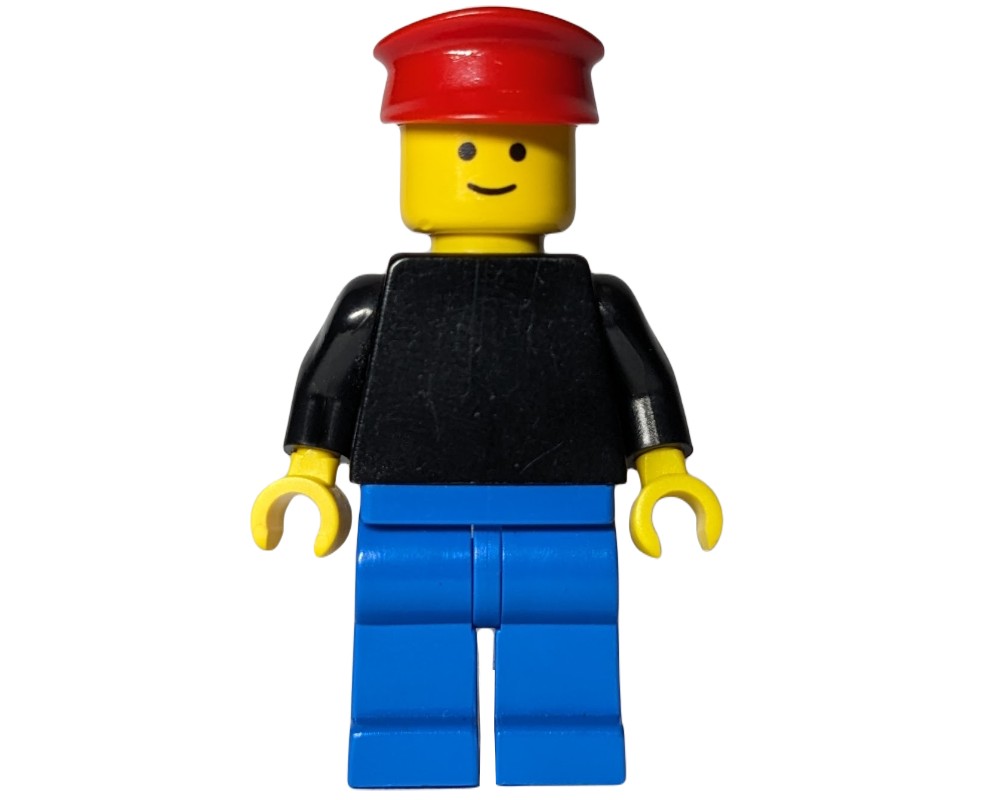 LEGO Set fig-009002 Man, Black Torso, Blue Legs, Red Hat | Rebrickable ...