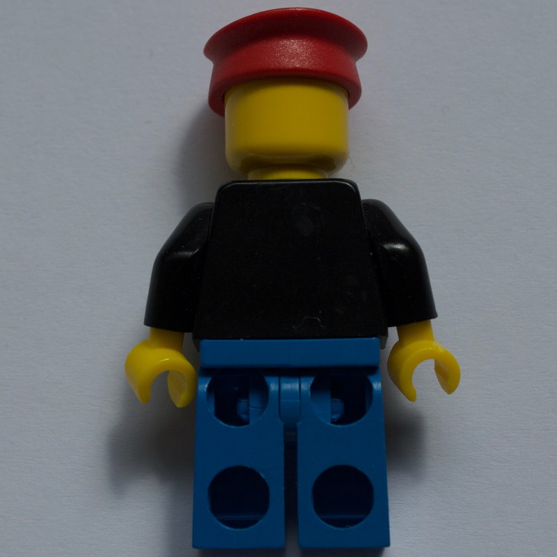LEGO Set fig-009002 Man, Black Torso, Blue Legs, Red Hat | Rebrickable ...