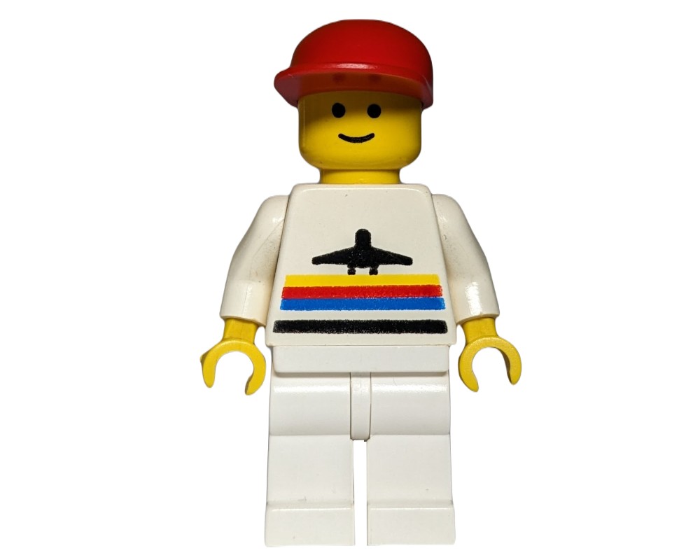 LEGO Set fig-009006 Man, White Shirt with Airplane, White Legs, Red Cap ...
