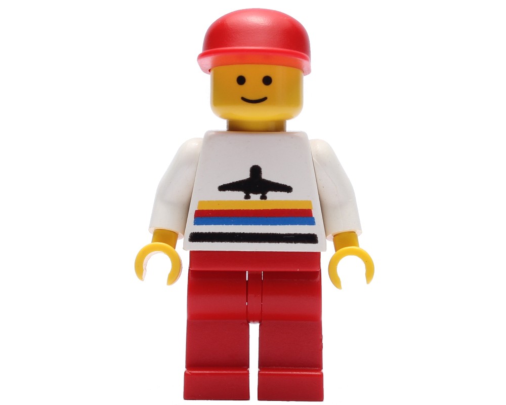 LEGO Set fig-009024 Man, White Shirt with Airplane, Red Legs, Red Cap ...