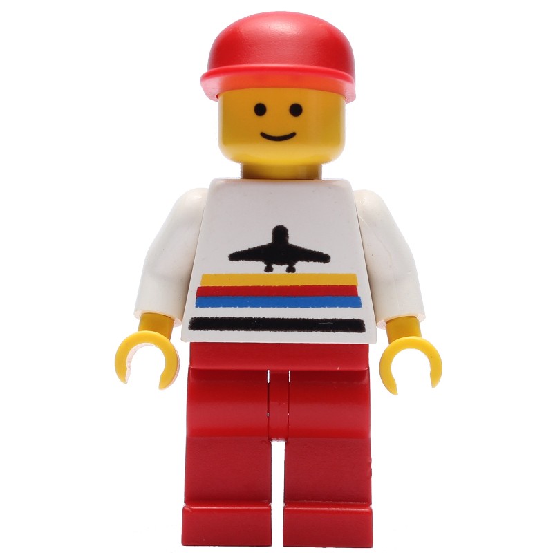 LEGO Set fig-009024 Man, White Shirt with Airplane, Red Legs, Red Cap ...